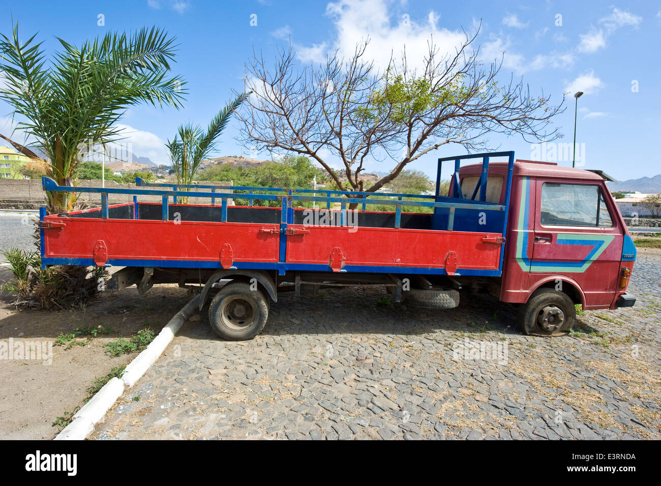 A street view in Mindelo, the only town on Sao Vicente Island, Cape ...