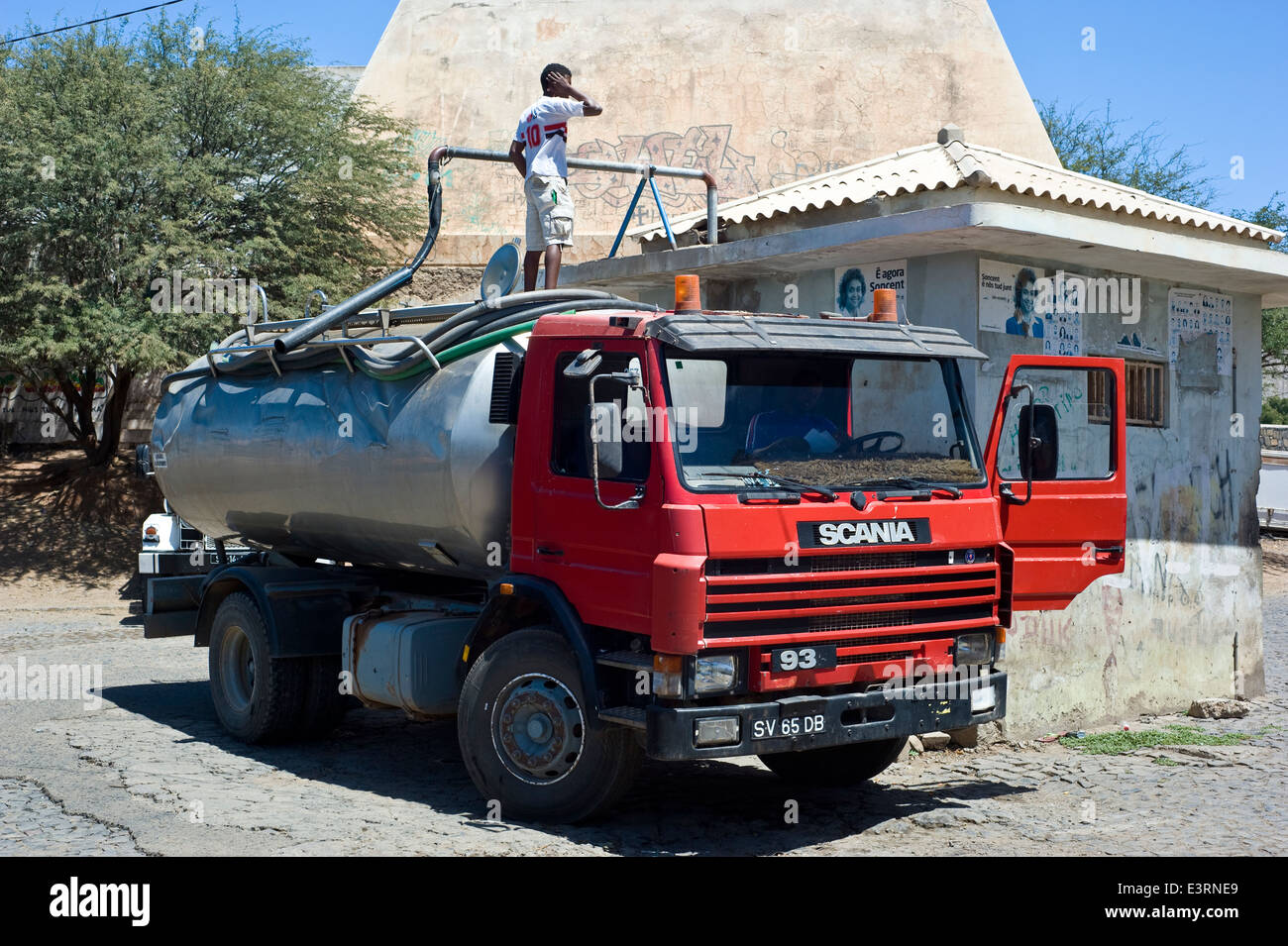 A street view in Mindelo, the only town on Sao Vicente Island, Cape ...