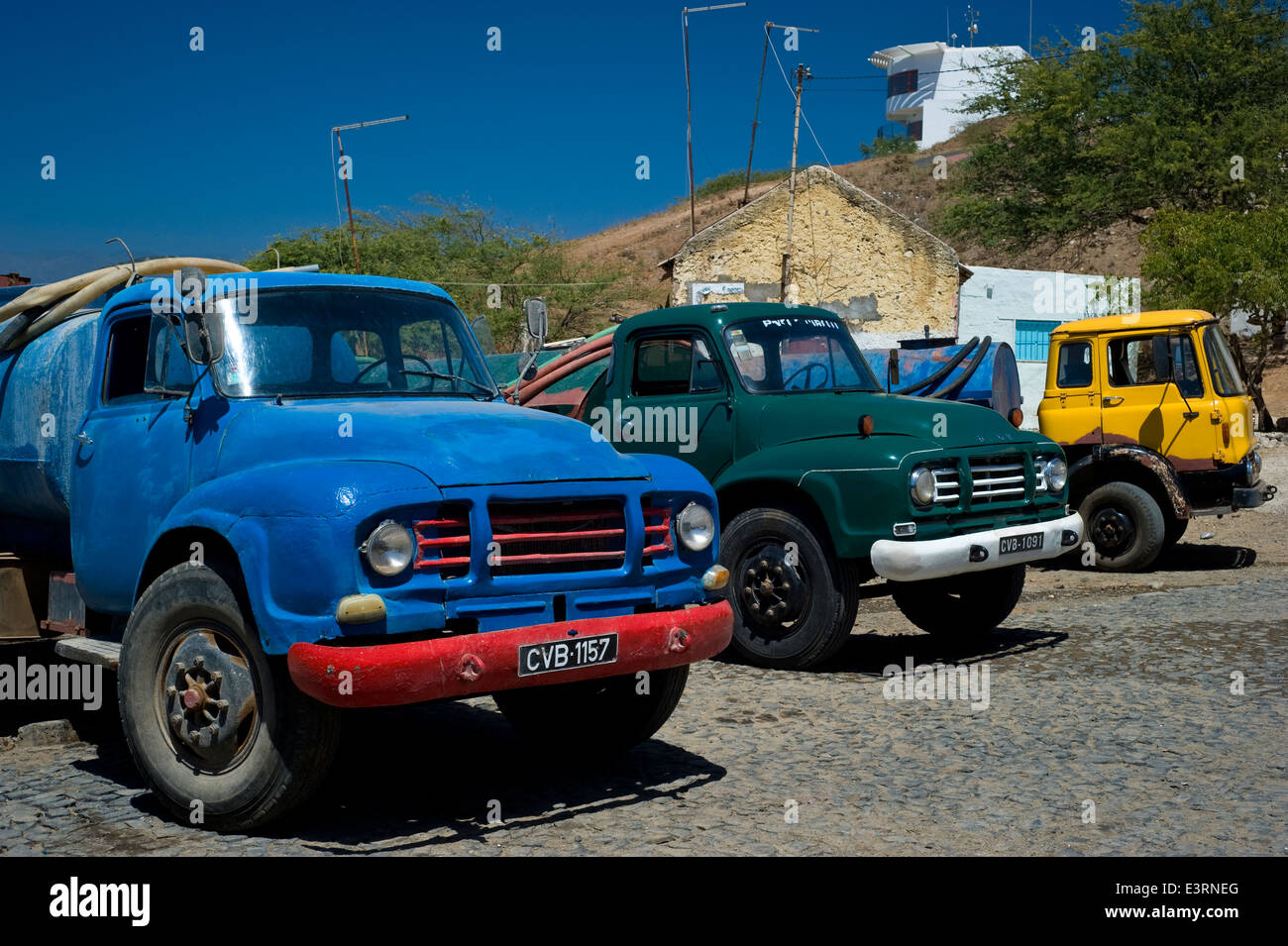 A street view in Mindelo, the only town on Sao Vicente Island, Cape ...