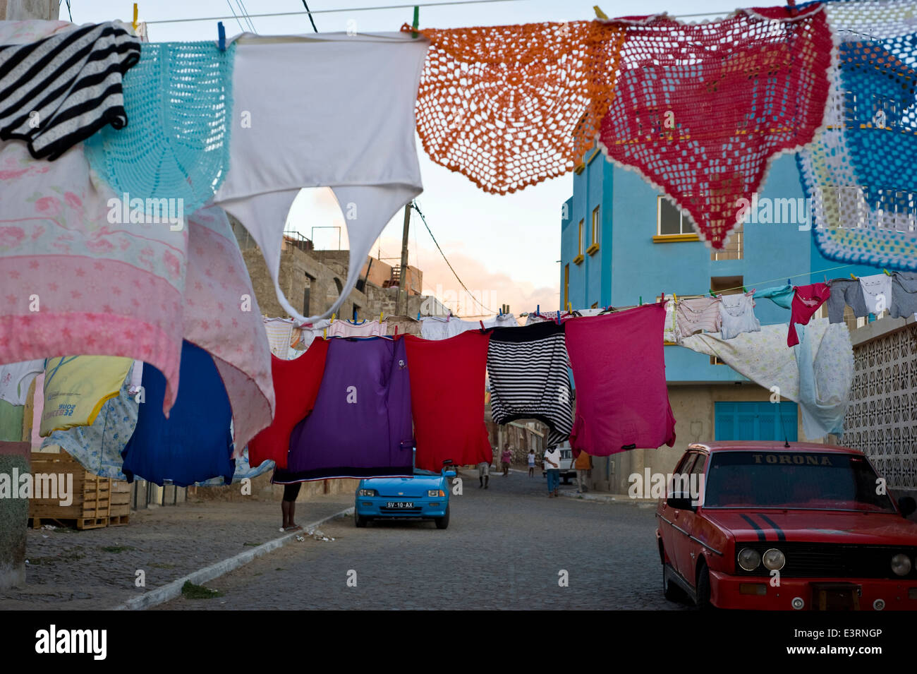 A street view in Mindelo, the only town on Sao Vicente Island, Cape ...