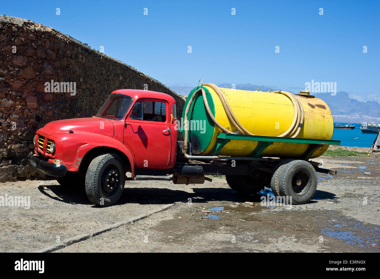 A street view in Mindelo, the only town on Sao Vicente Island, Cape ...
