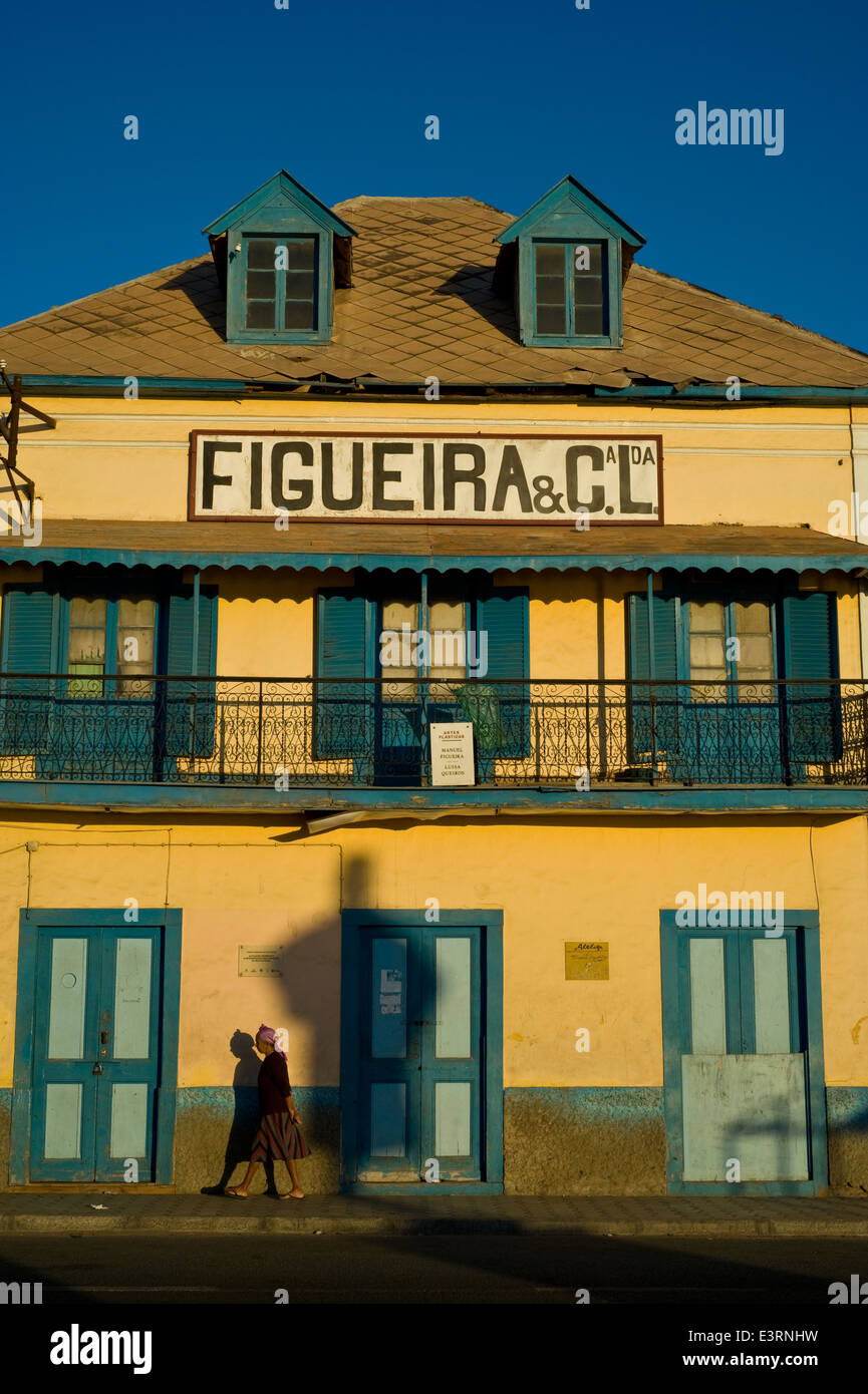 A street view in Mindelo, the only town on Sao Vicente Island, Cape ...
