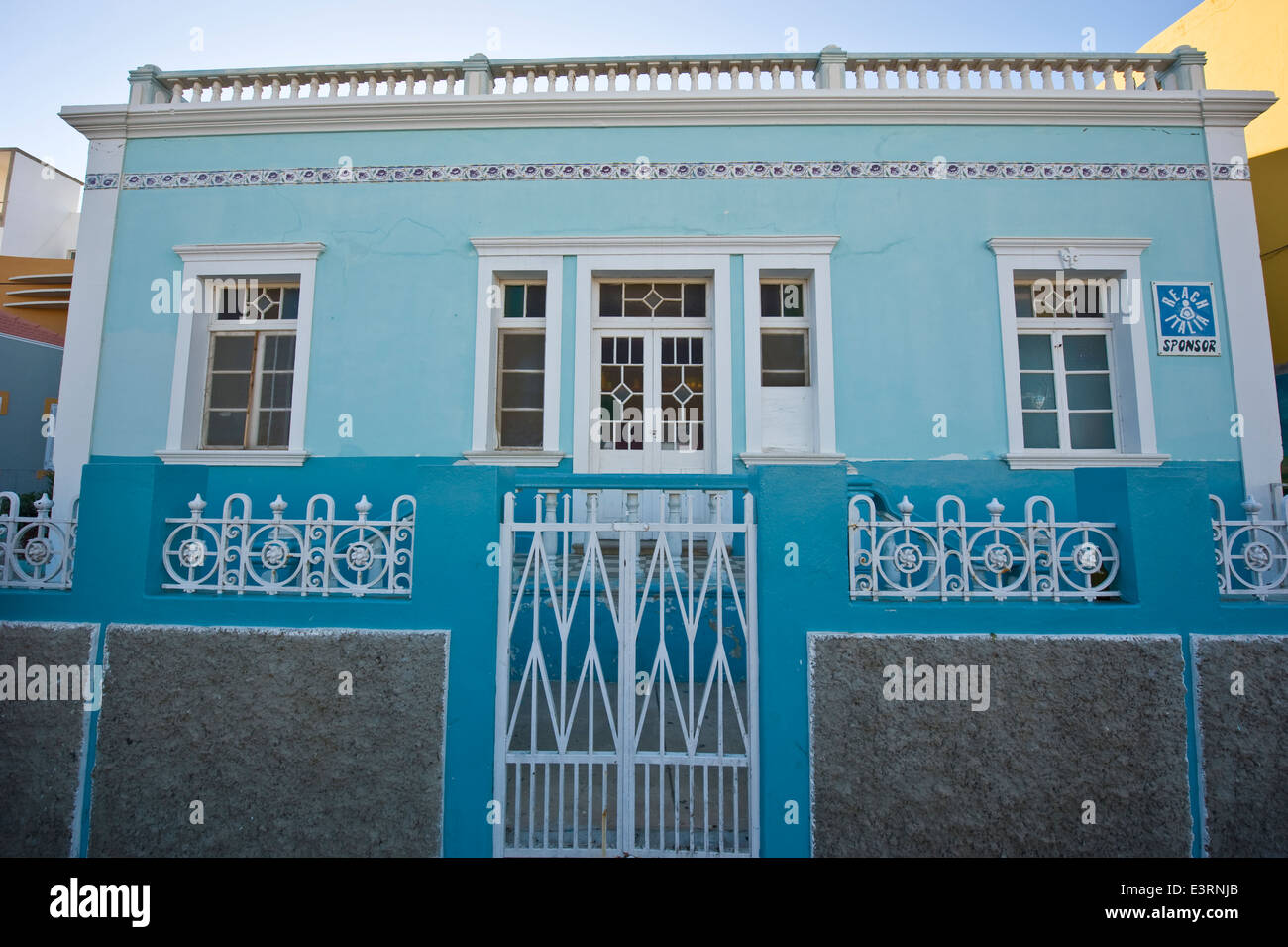 A street view in Mindelo, the only town on Sao Vicente Island, Cape ...