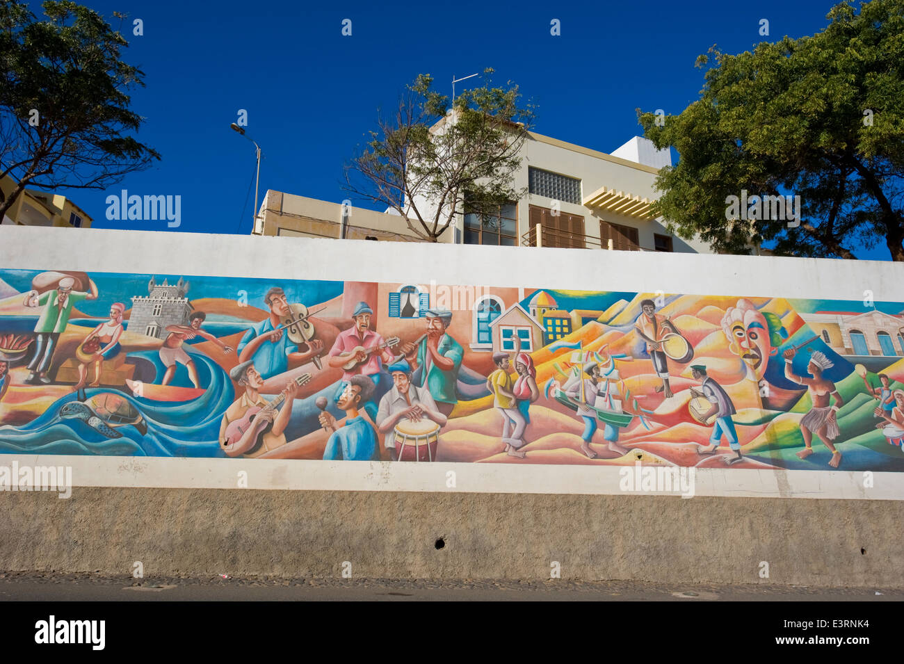 A street view in Mindelo, the only town on Sao Vicente Island, Cape ...