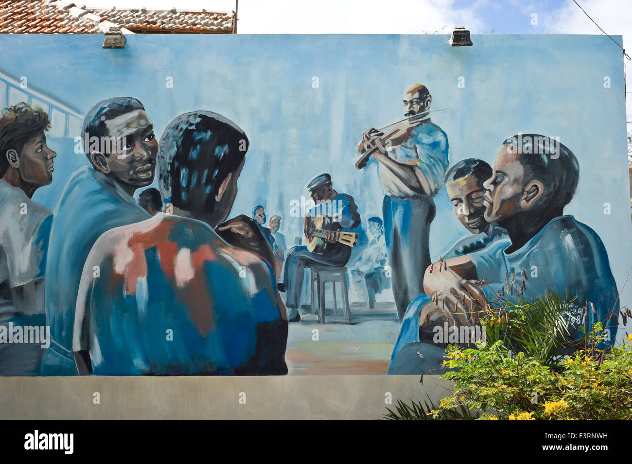 A street view in Mindelo, the only town on Sao Vicente Island, Cape ...