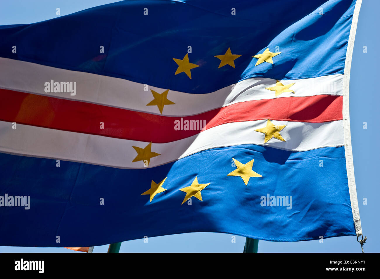 A street view in Mindelo, the only town on Sao Vicente Island, Cape ...