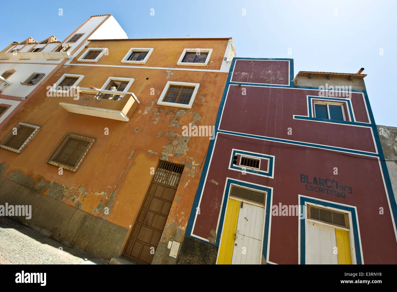 A street view in Mindelo, the only town on Sao Vicente Island, Cape ...