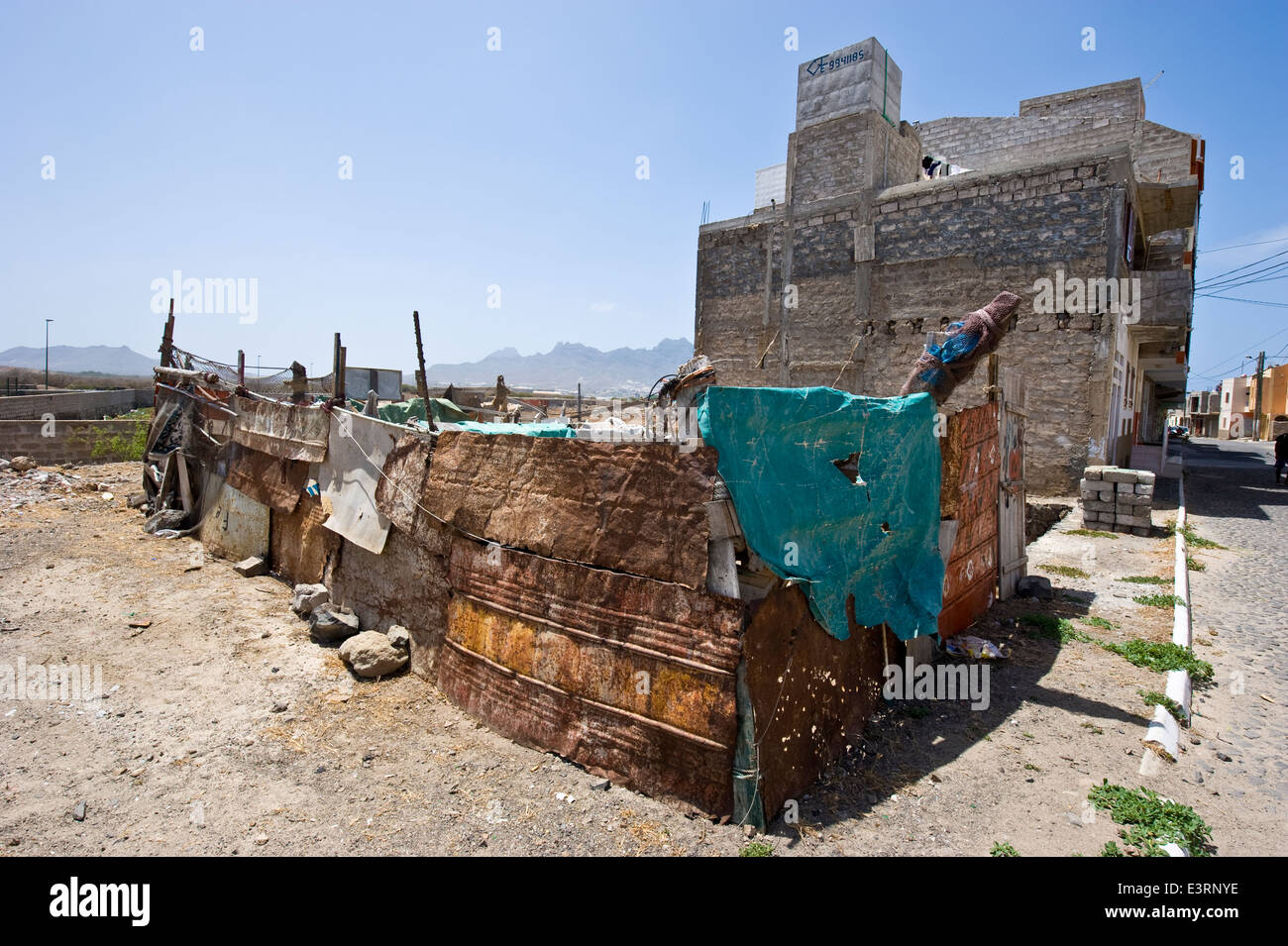 A street view in Mindelo, the only town on Sao Vicente Island, Cape ...