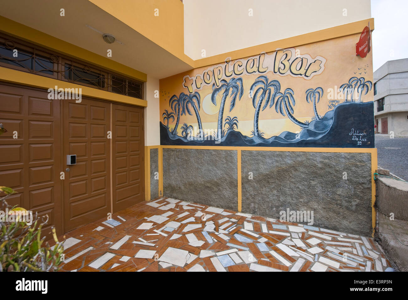 A street view in Mindelo, the only town on Sao Vicente Island, Cape ...