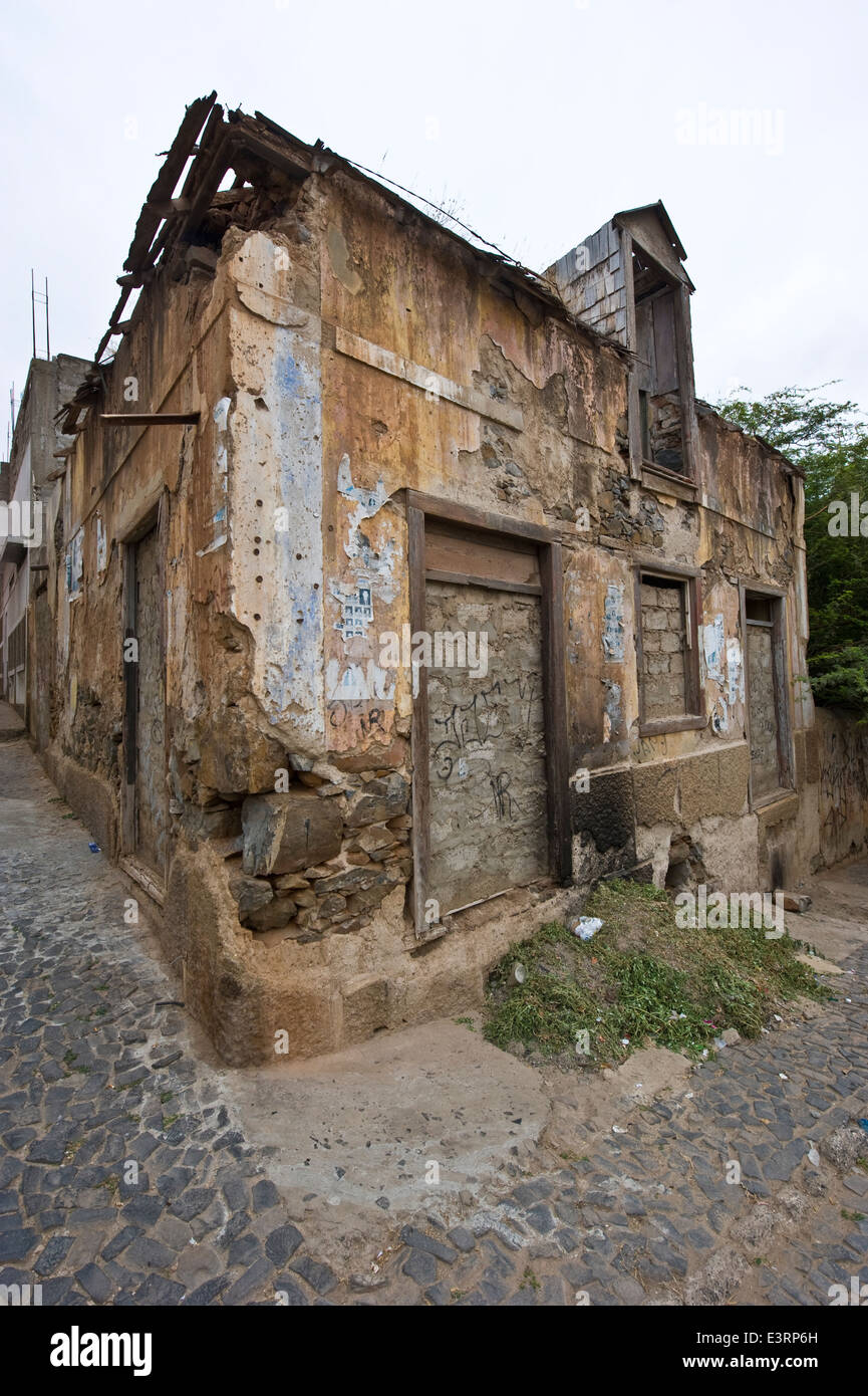 A street view in Mindelo, the only town on Sao Vicente Island, Cape ...