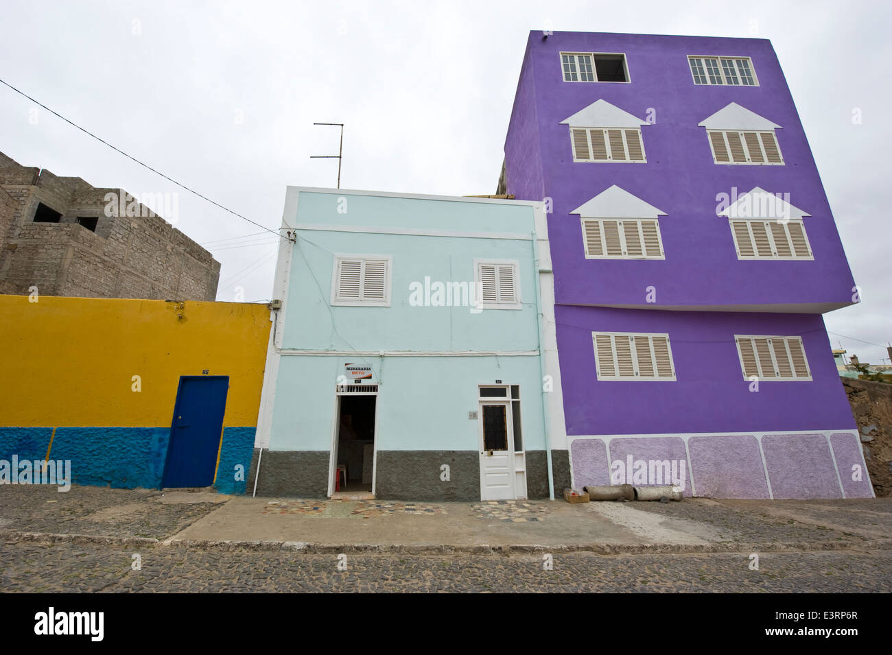 A street view in Mindelo, the only town on Sao Vicente Island, Cape ...