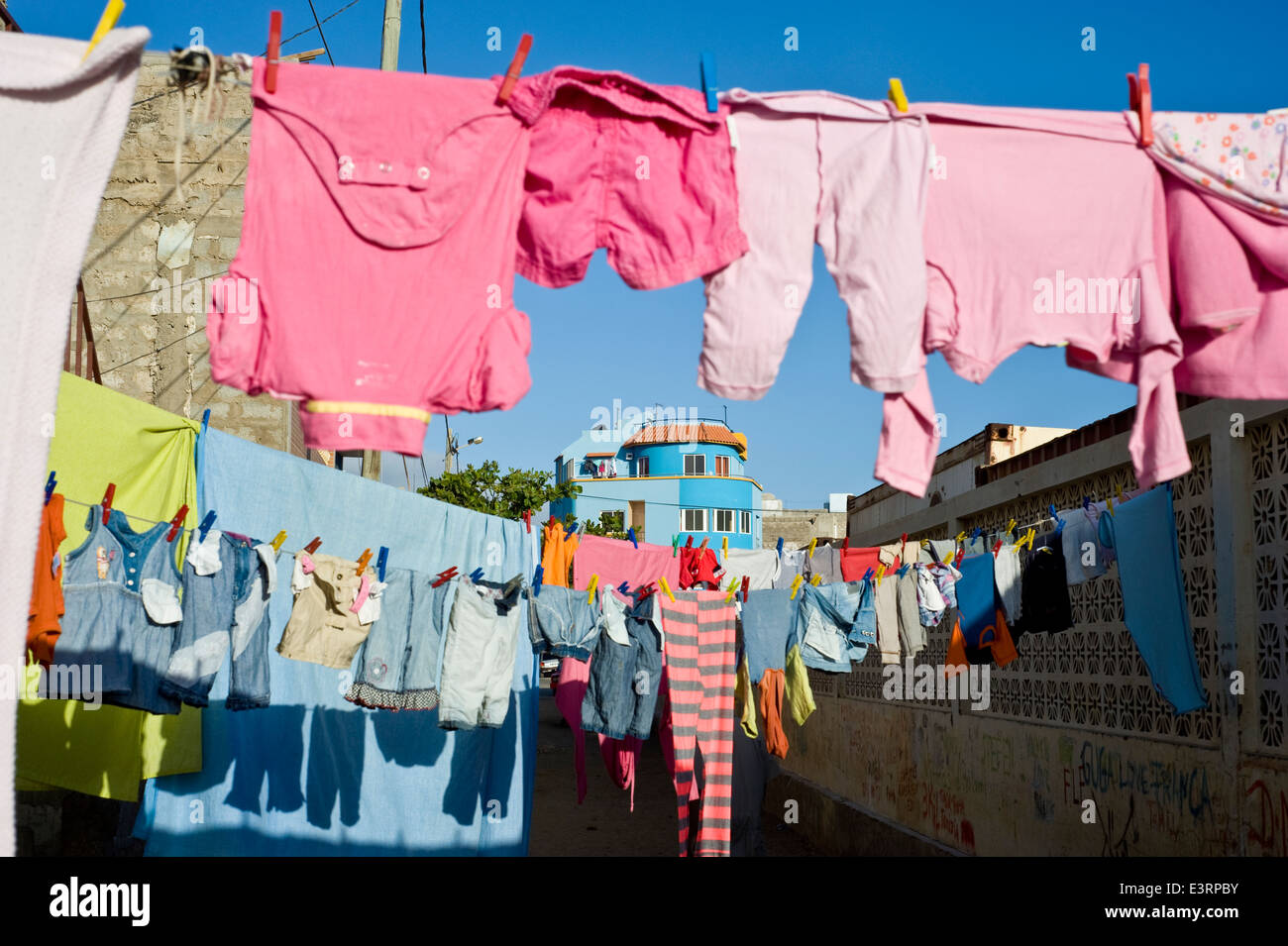A street view in Mindelo, the only town on Sao Vicente Island, Cape ...