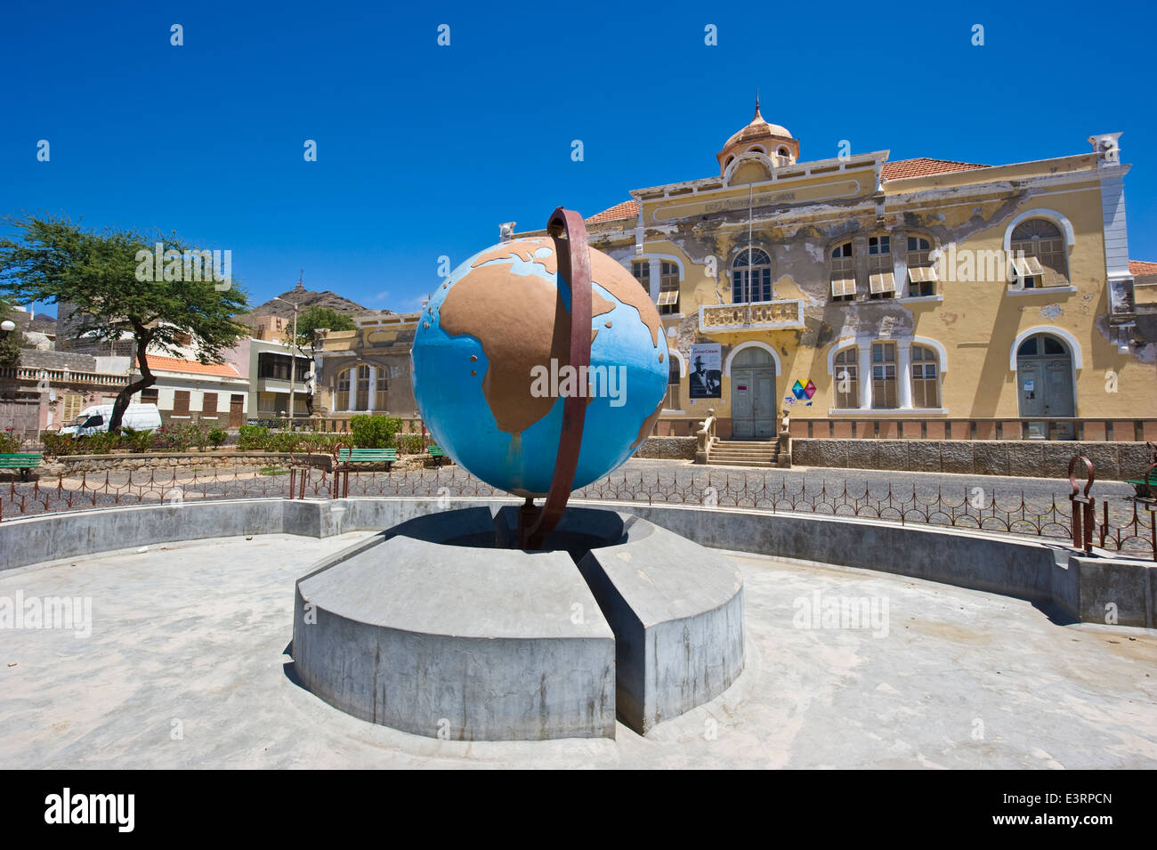 A street view in Mindelo, the only town on Sao Vicente Island, Cape ...