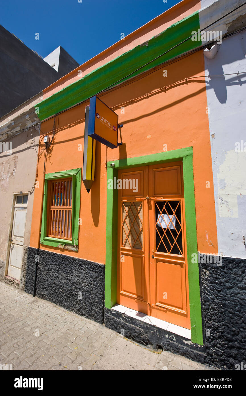 A street view in Mindelo, the only town on Sao Vicente Island, Cape ...