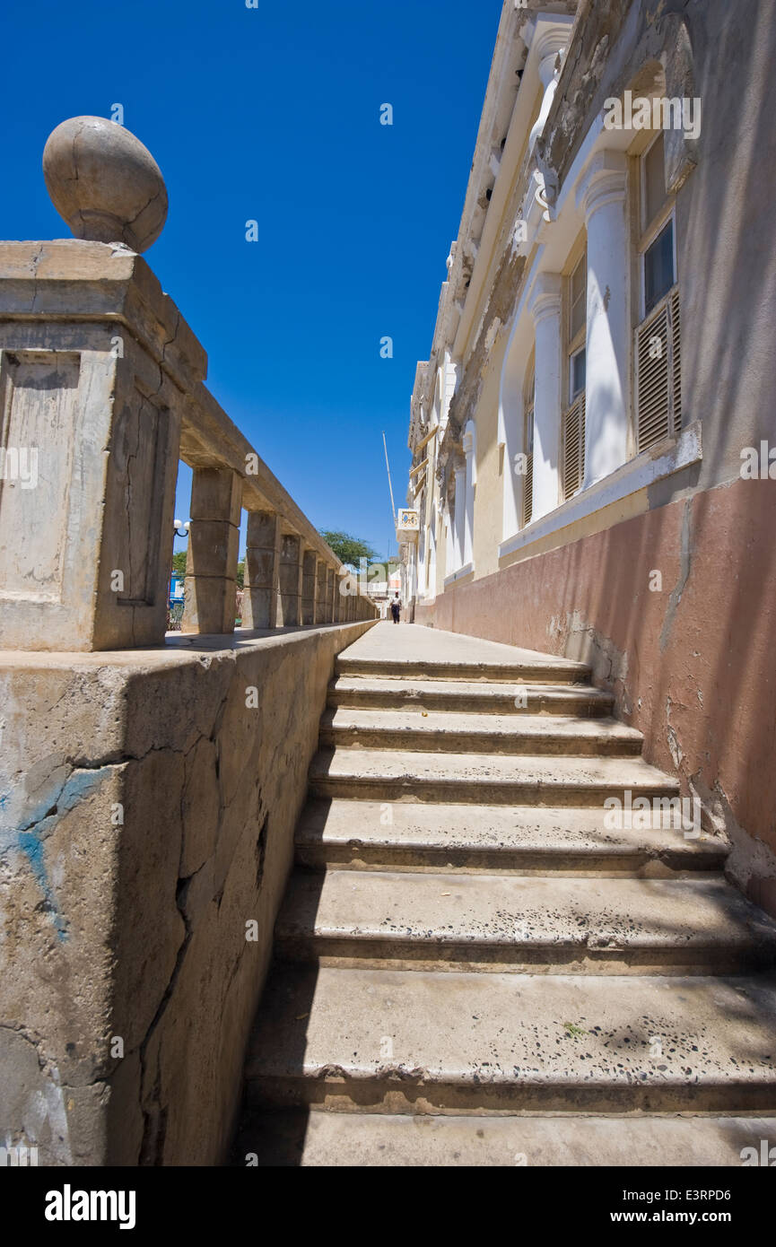 A street view in Mindelo, the only town on Sao Vicente Island, Cape ...