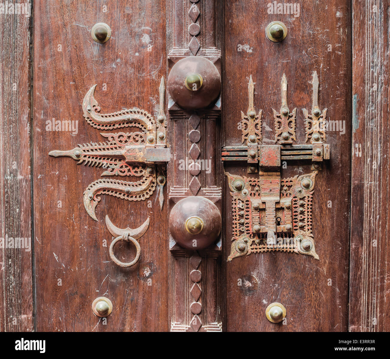 Traditional Indian ancient the lock on a door, retro styled, closeup ...