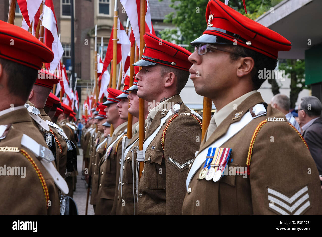 Northampton, UK. 28th June, 2014. The 9th/12th Royal Lancers proudly ...
