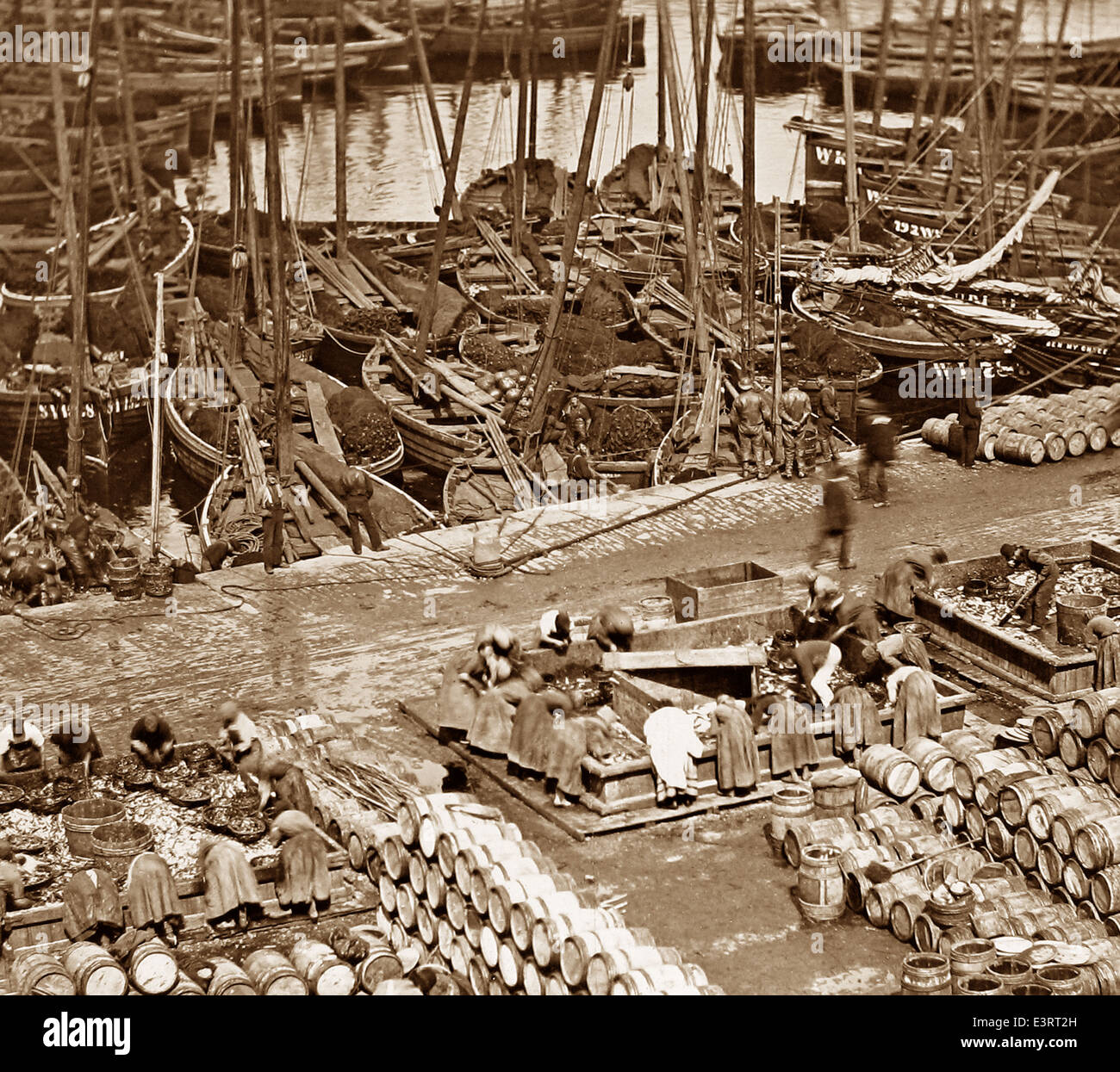 Wick Harbour Herring Boats Scotland Victorian period Stock Photo - Alamy