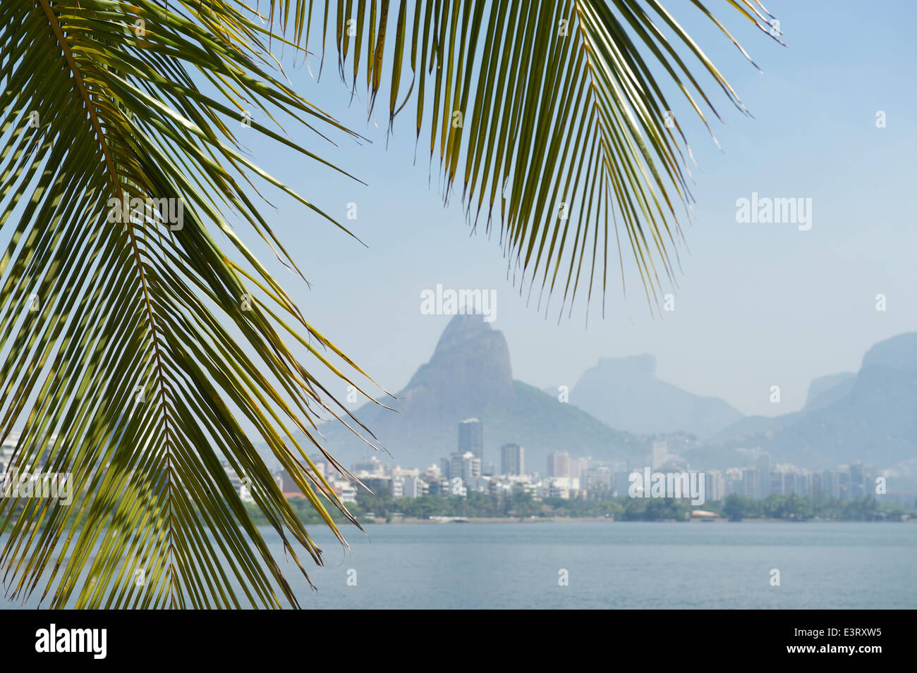 Tropical skyline view of Lagoa lagoon in Rio de Janeiro Brazil with ...