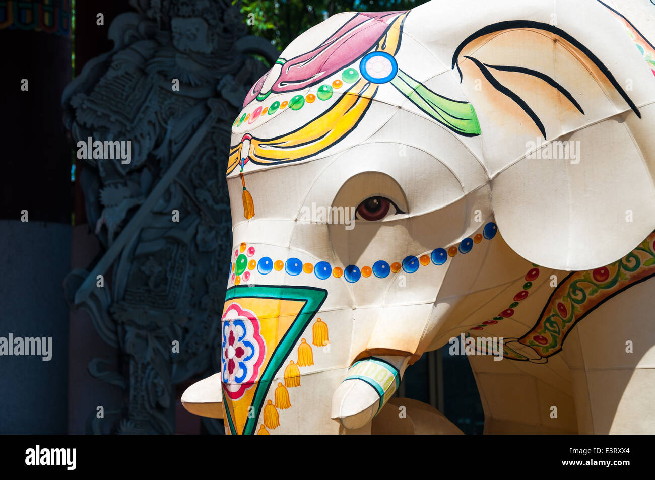 A paper elephant lantern stands outside of Jogyesa Temple in Seoul ...