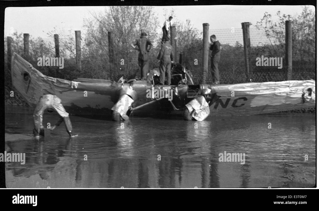This photograph shows the crash of the Northrop Alpha 4 aircraft ...
