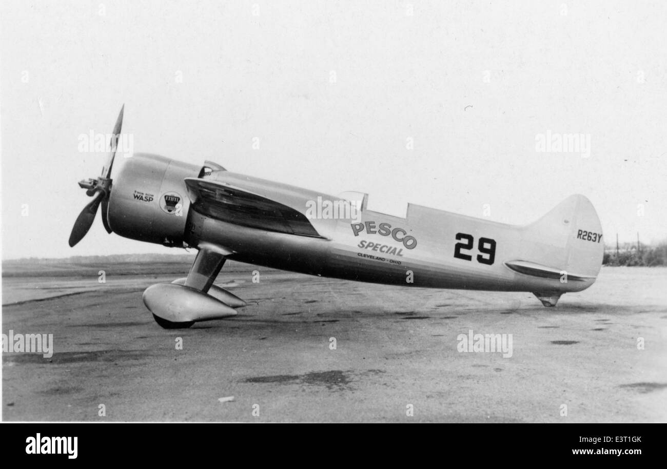 The photo shows the Laird-Turner Special, a racing aircraft with a ...