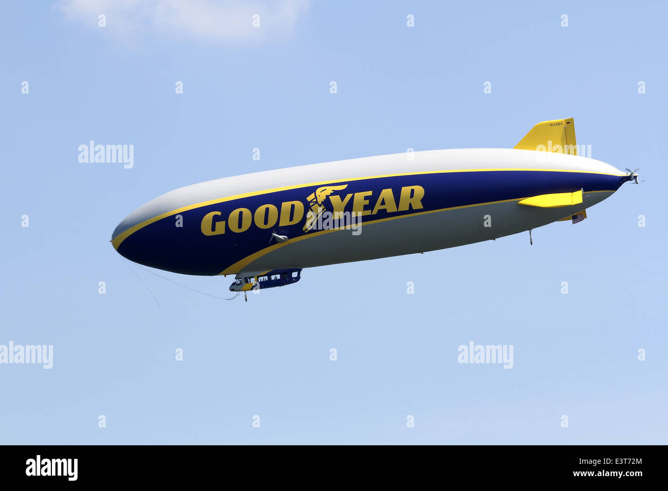 SUFFIELD, OHIO, USA - June 28, 2014: The Goodyear Zeppelin NT flying at ...