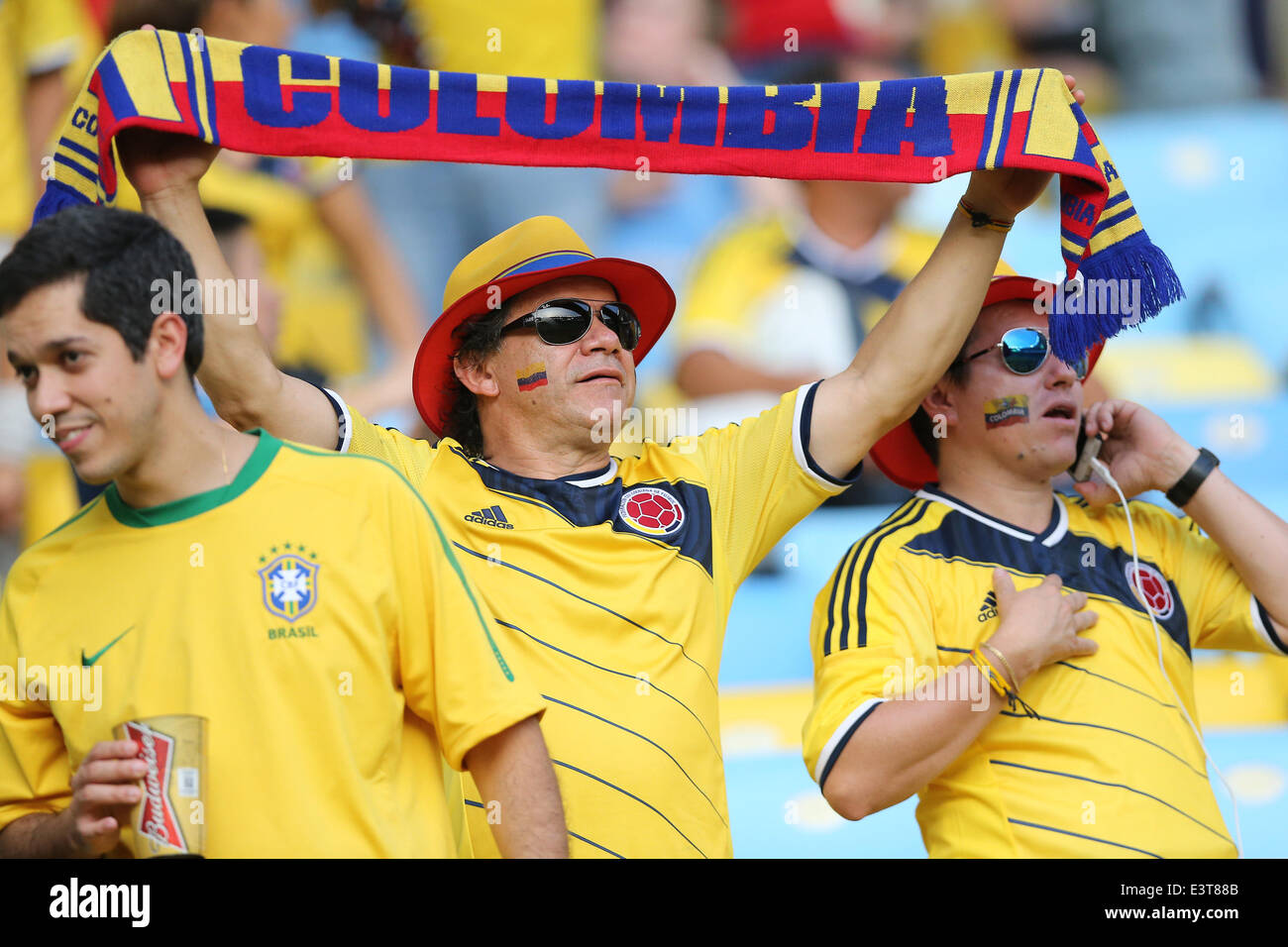 Rio De Janeiro, Brazil. 28th June, 2014. Colombia's fans pose before a ...