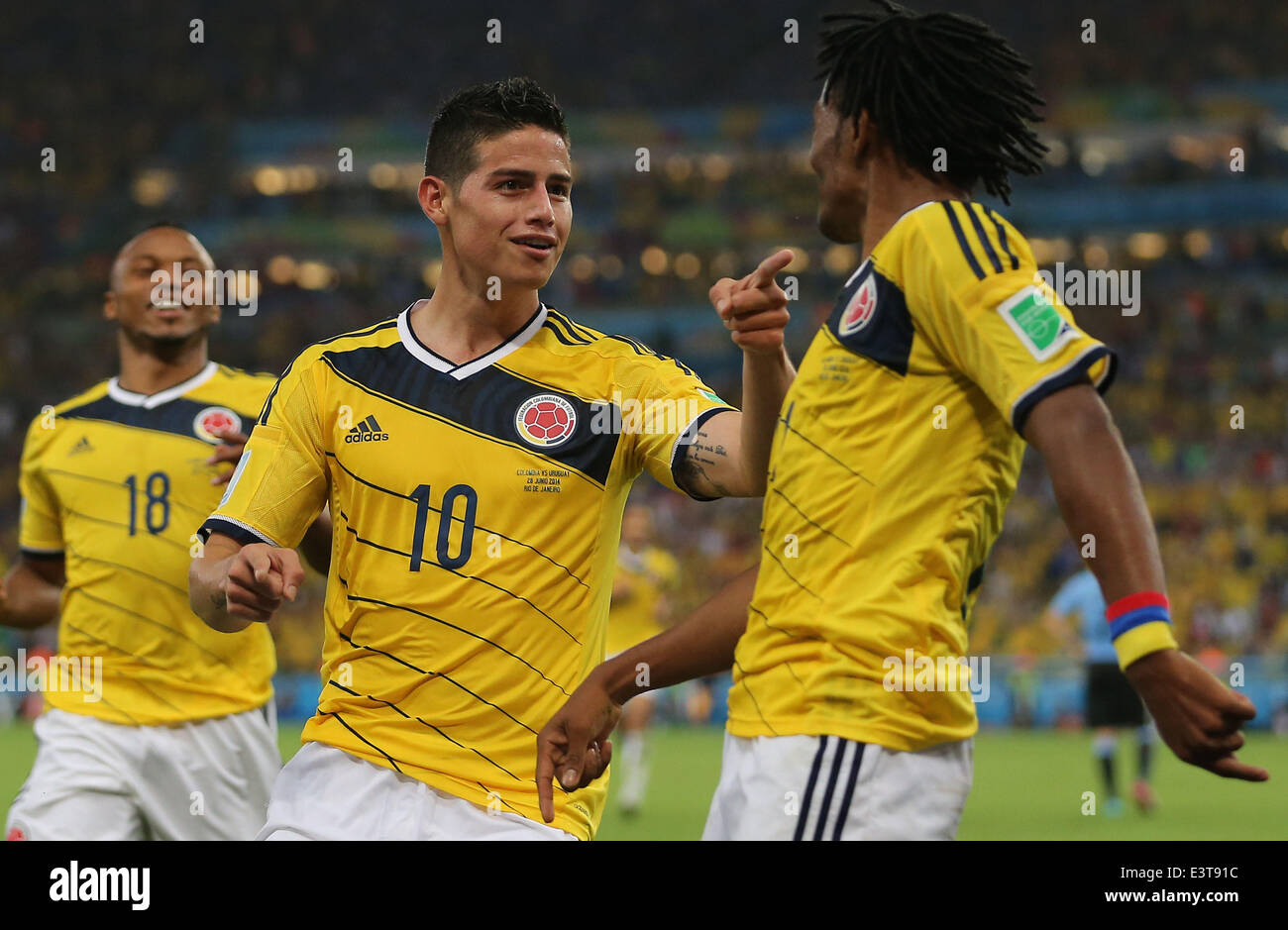 Rio De Janeiro, Brazil. 28th June, 2014. Colombia's James Rodriguez (C ...