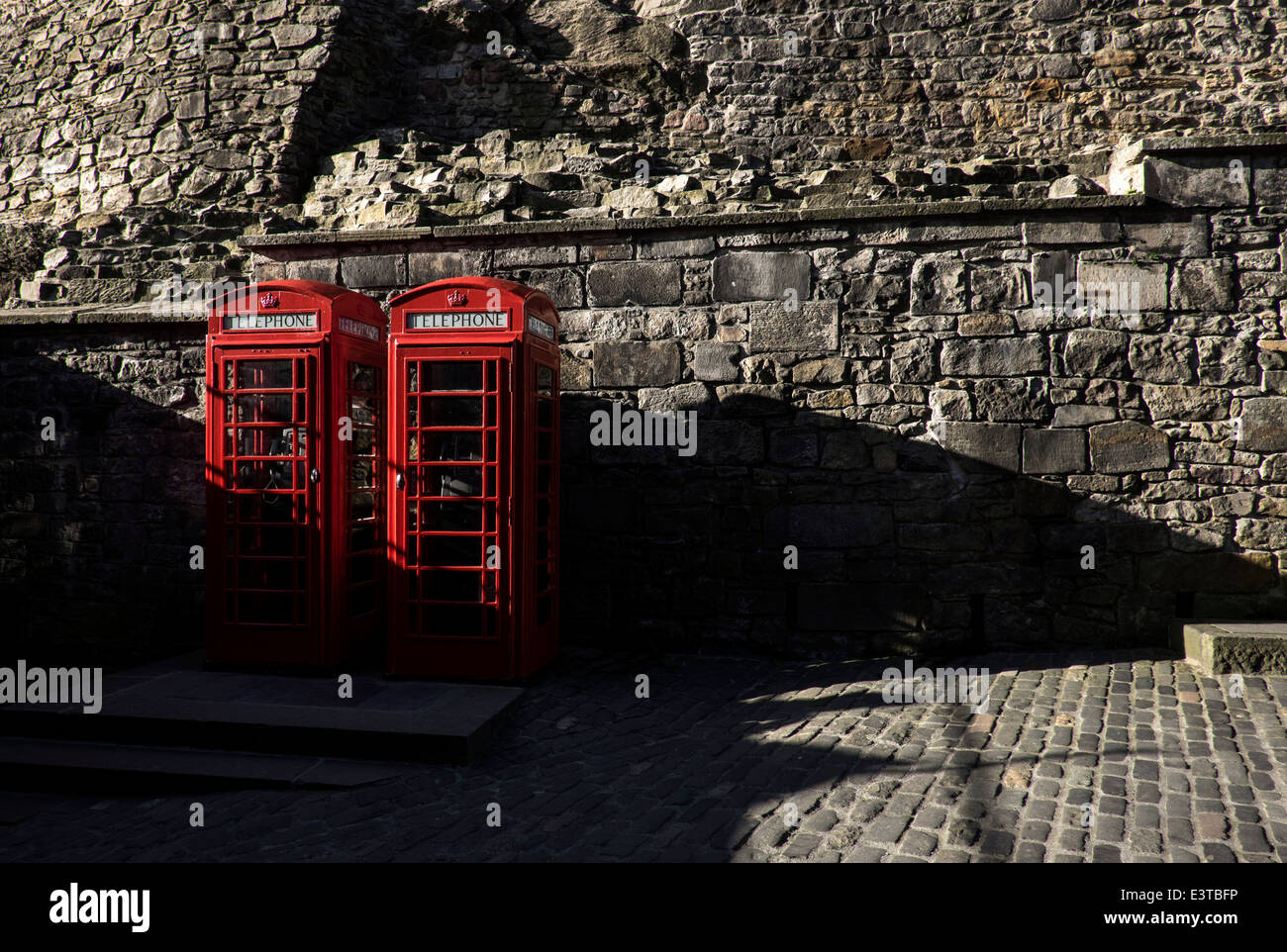 Red telephone booths at the Edinburgh's Castle in Scotland Stock Photo ...