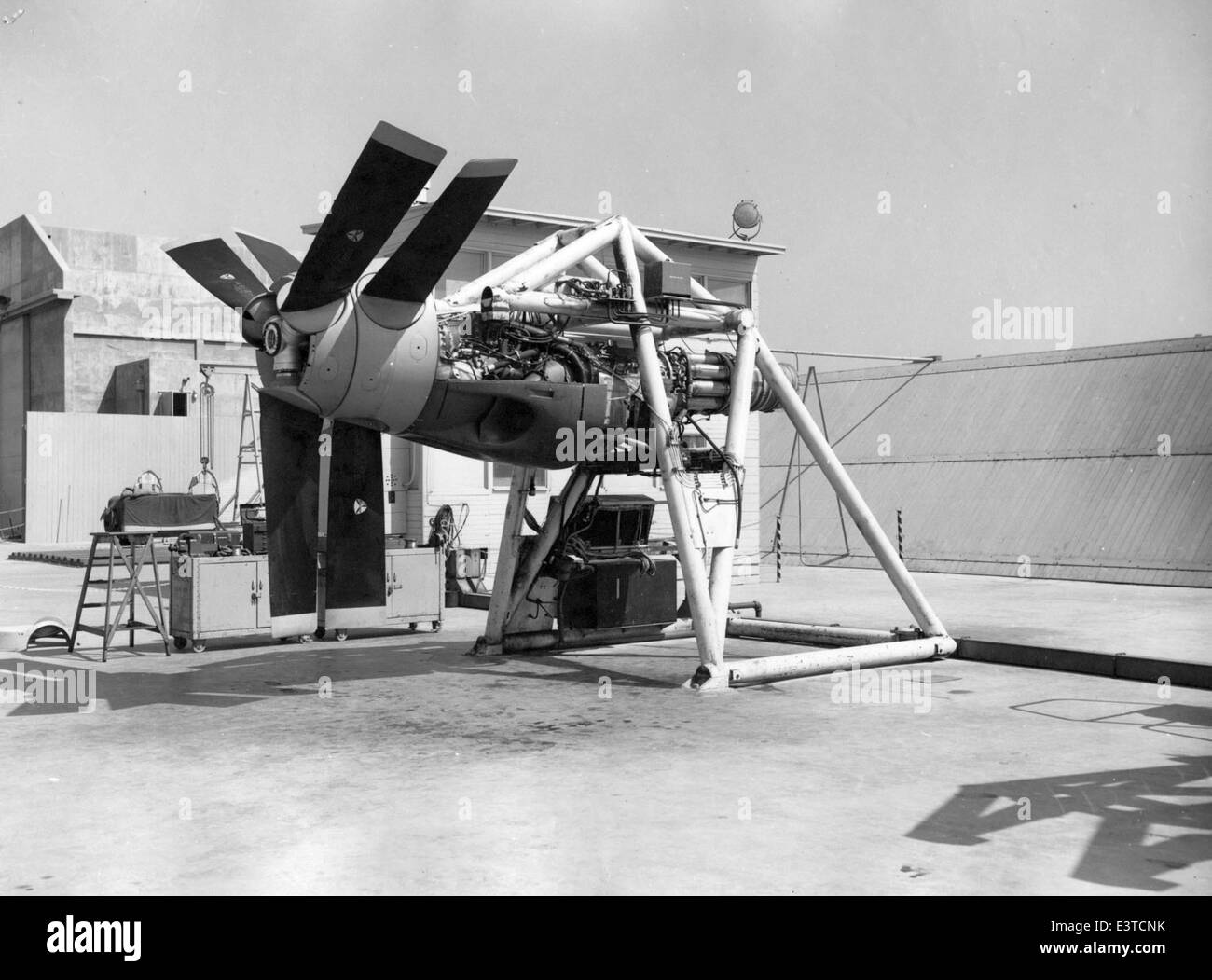 The Douglas A2D-1 Skyshark, shown here on an engine test stand, was a ...