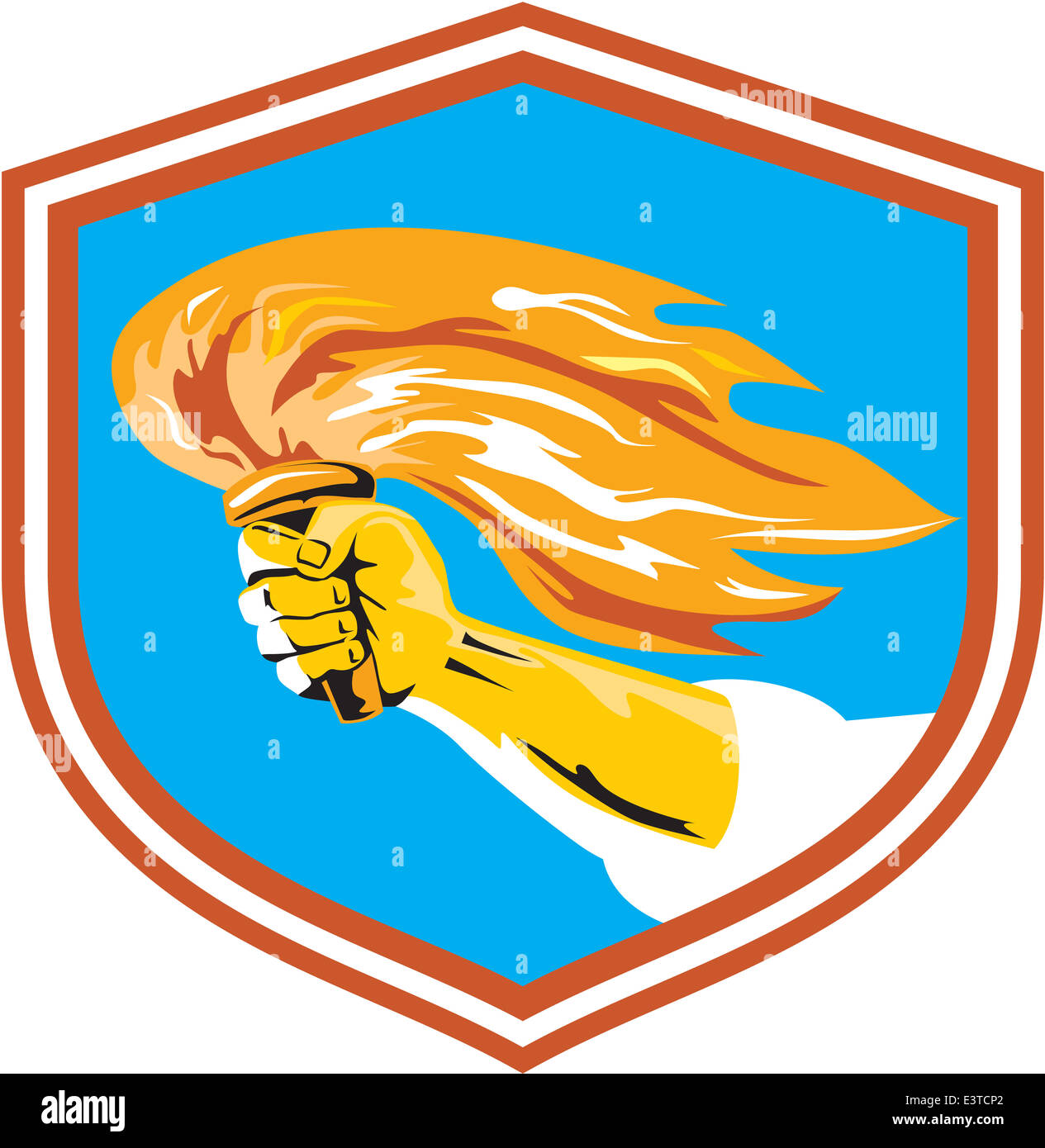 Illustration of a hand holding a burning flame flaming torch set inside ...
