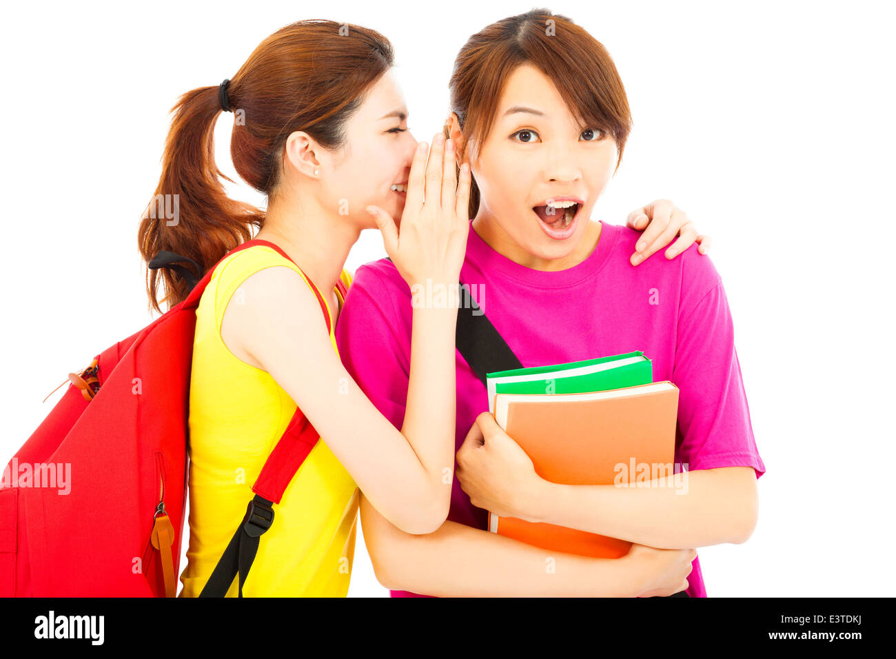 young student talking to his friend with surprised expression Stock ...