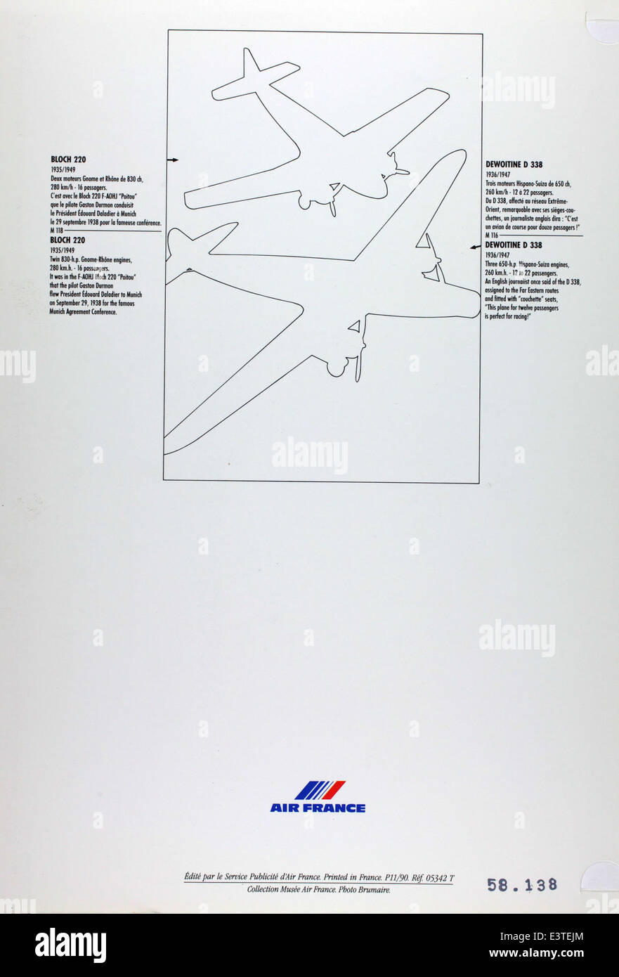 A collection of historical Air France menus, which were used during ...