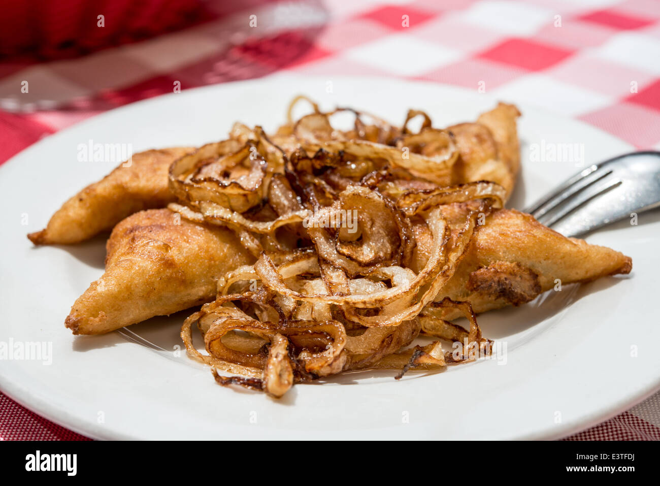 Fried Kreplach (Jewish dumplings filled with ground meat) served with ...
