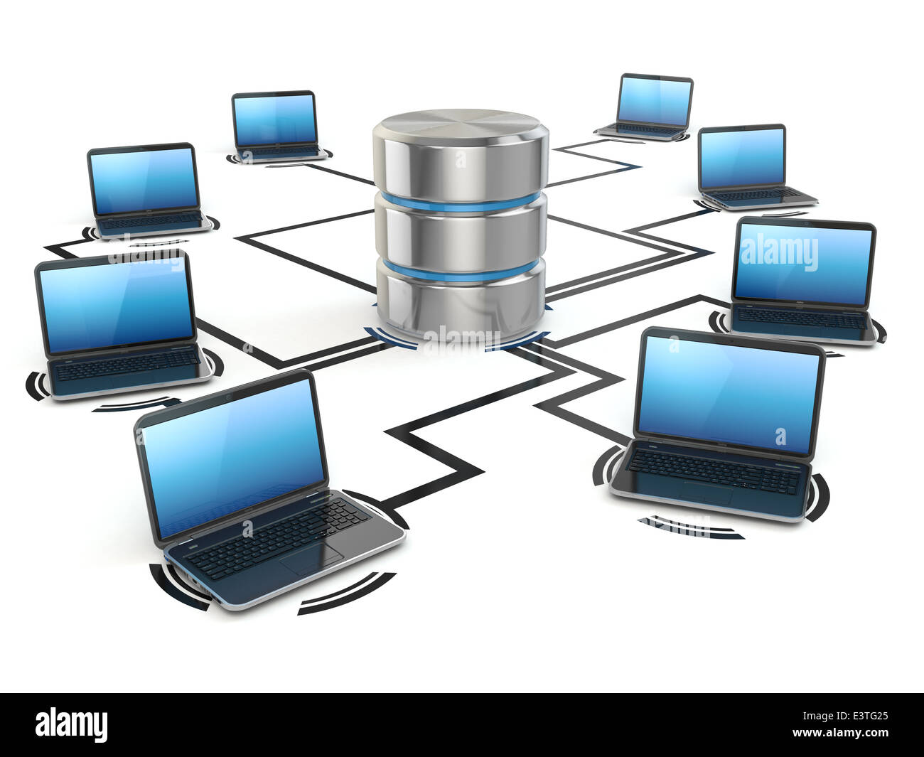Database and laptops. Networking concept. Three-dimensional image Stock ...