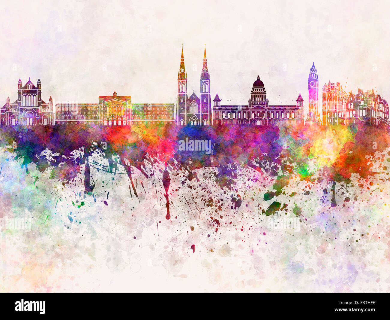 Belfast skyline in watercolor Stock Photo - Alamy