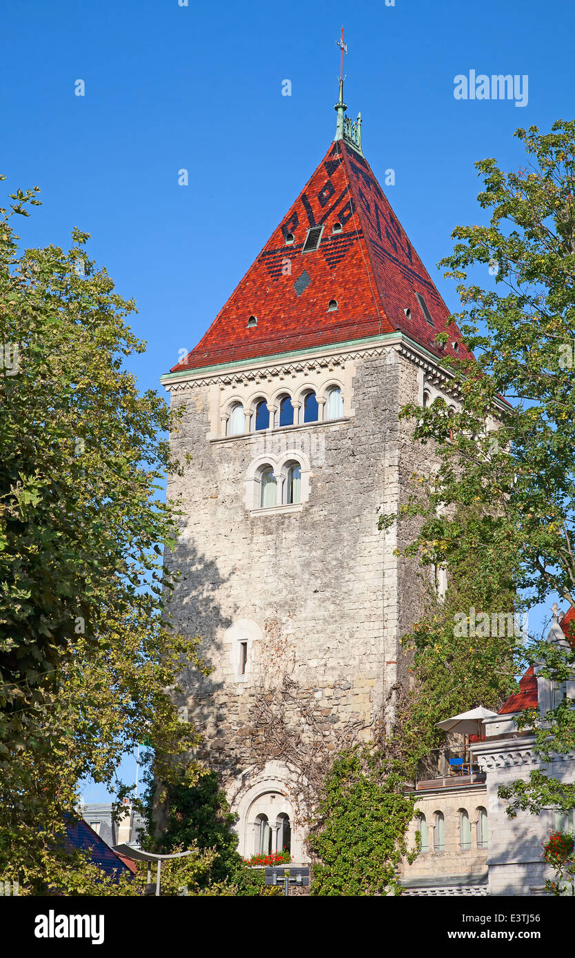 Famous swiss city Lausanne. Historical buildings on the Ouchy pier ...