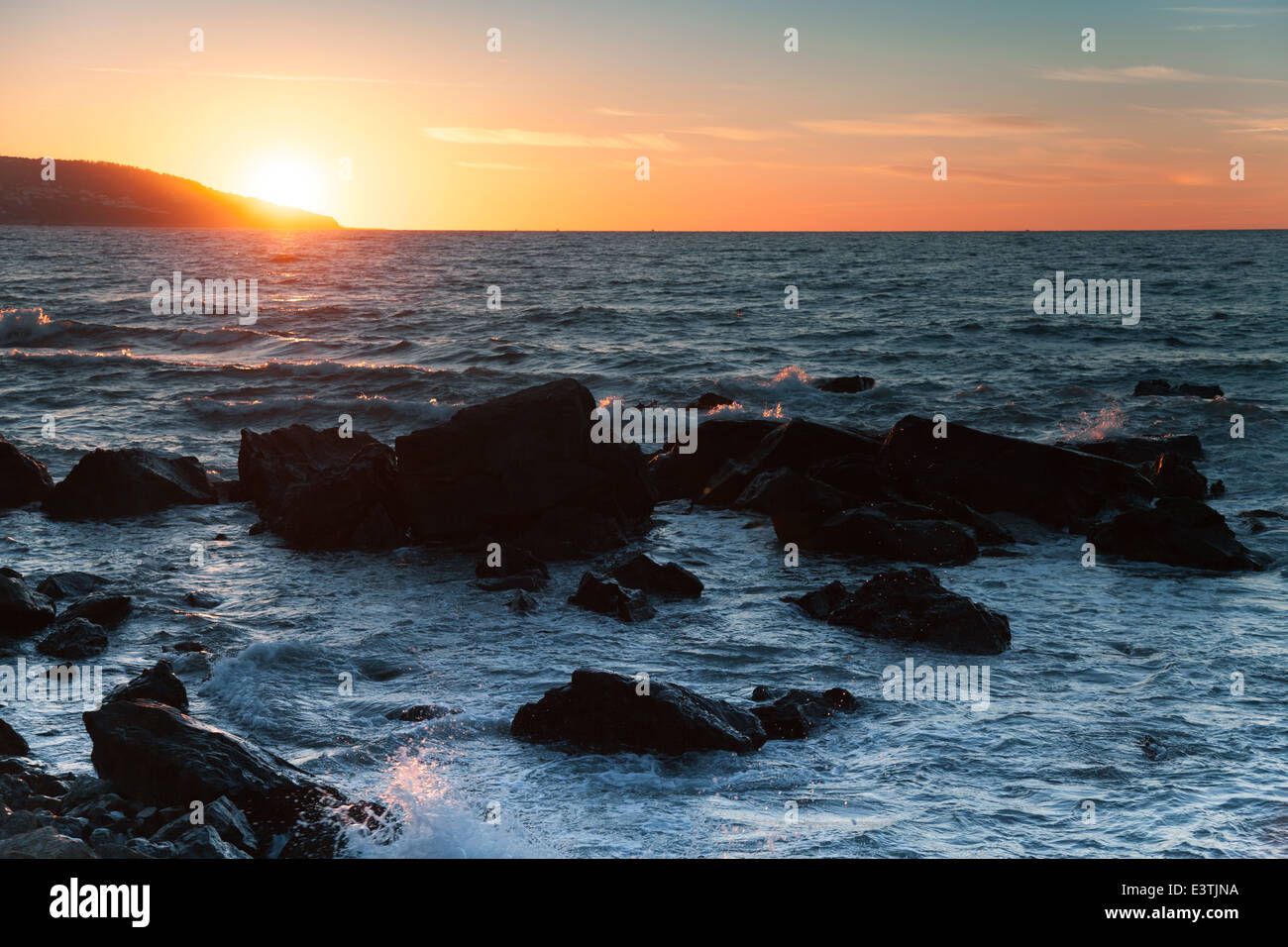 Sunset on the Atlantic ocean coast in Morocco, Tangier Stock Photo - Alamy