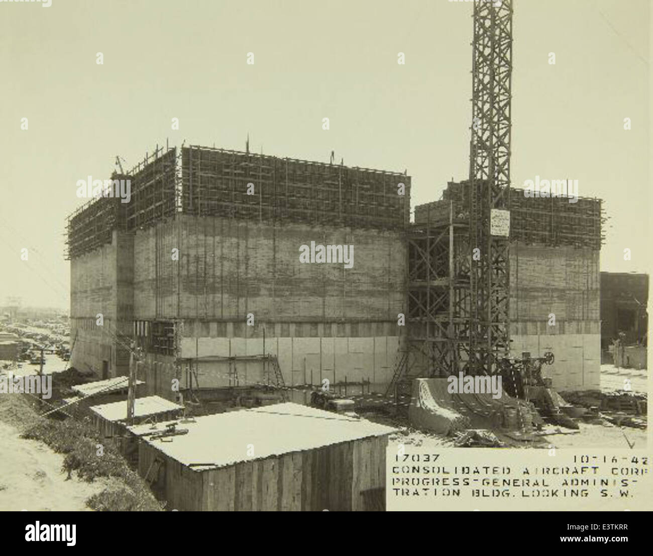 This photo captures the construction of the administration building at ...