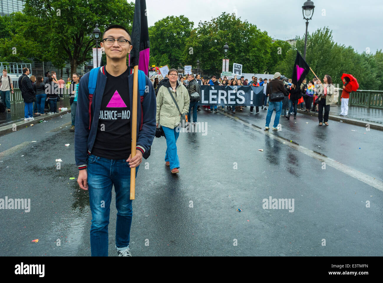 Paris, France, French LGBT Pride Parade, Act Up, AIDS Activists holding ...