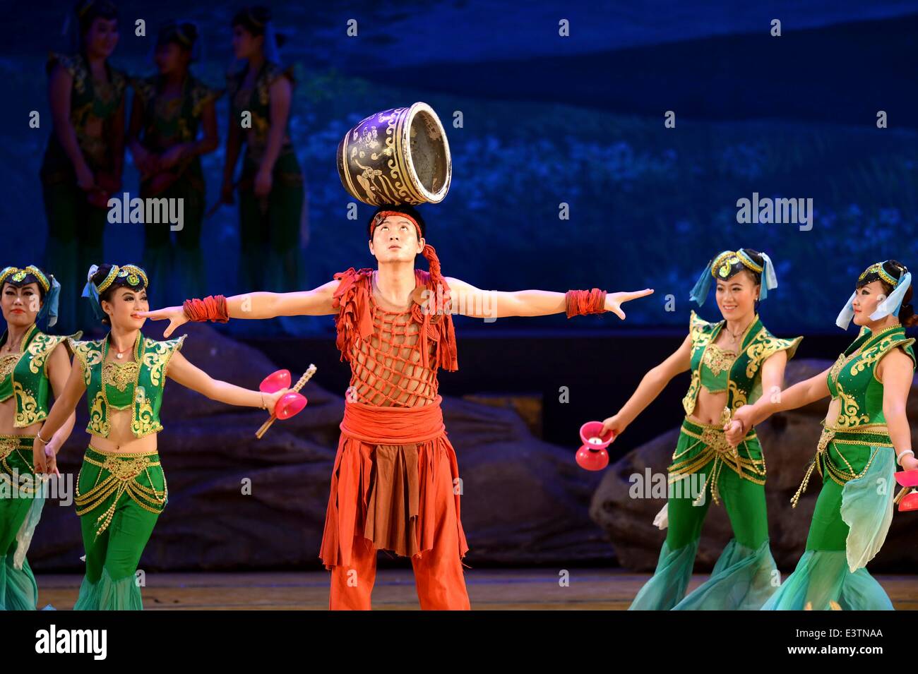 Dunhuang, China's Gansu Province. 28th June, 2014. Actors stage the ...