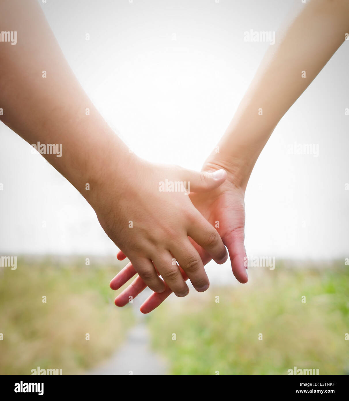 Lovers couple holding hands in a forest Stock Photo - Alamy