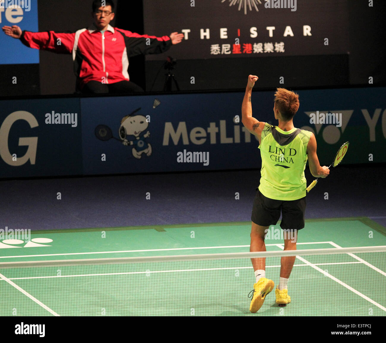 Sydney, Australia. 29th June, 2014. Lin Dan of China celebrates victory ...