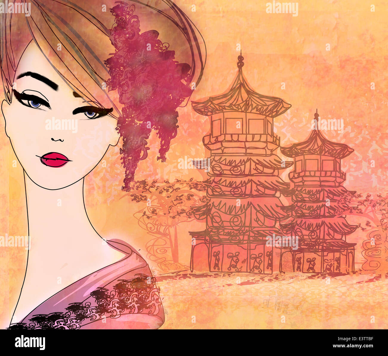 Abstract Beautiful geisha Portrait Stock Photo - Alamy