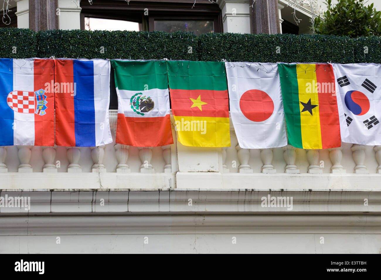 International Flags flying in celebration of the world cup 2014 Stock ...