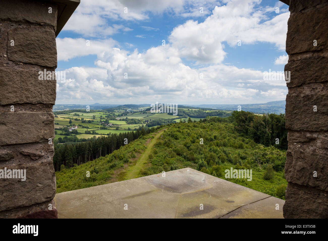 The view along Callow Hill and Wenlock Edge from Flounders' Folly, near ...