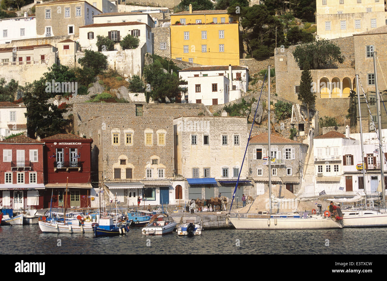 The picture-perfect port town of Hydra, in the Saronic Isles of Greece ...