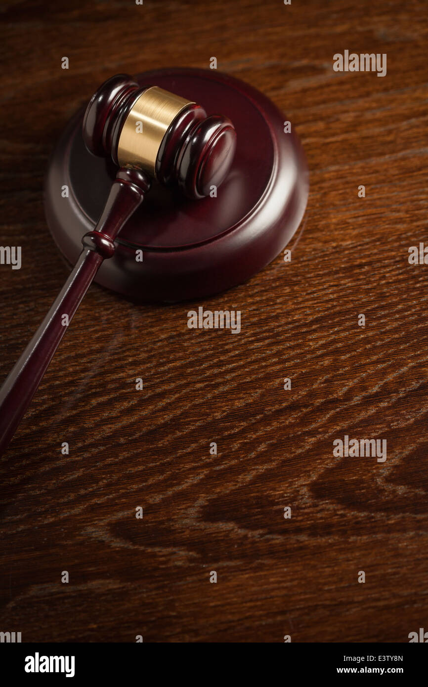 Dark Wooden Gavel Abstract on Table with Room for Text Stock Photo - Alamy