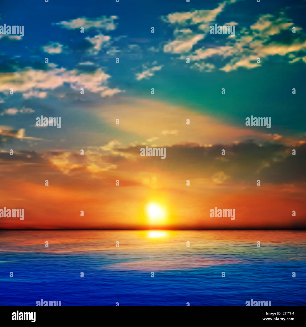 abstract blue nature background with sea red sunset and clouds Stock ...